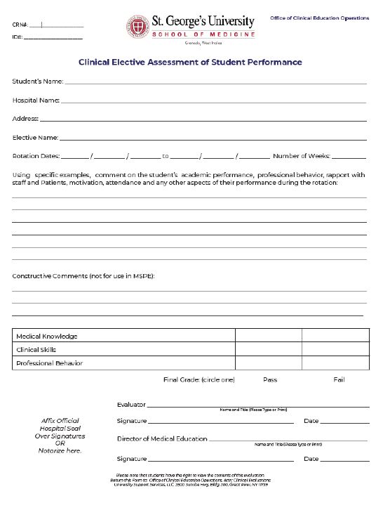 Appendix F: Clinical Elective Assessment of Student Performance | St ... Appendix F: Clinical Elective Assessment of Student Performance | St ...